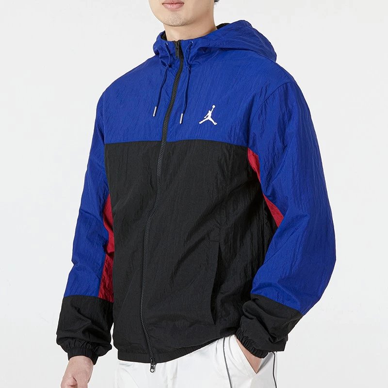 【专柜同款】乔丹 春秋薄款运动连帽风衣男士 印标青年外套夹克 0253- 0255乔丹风衣-0062 彩兰 黑色 白色 S-2XL